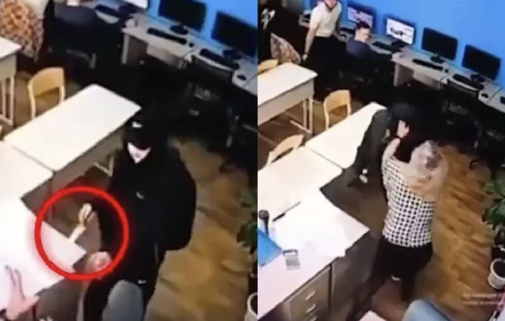 Maestra somete a alumno que la atacó con cuchillo en Rusia | VIDEO - Zócalo